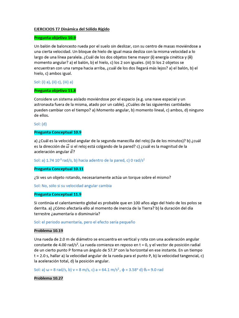 Hoja de Problemas - T7 | PDF | Masa | Aceleración