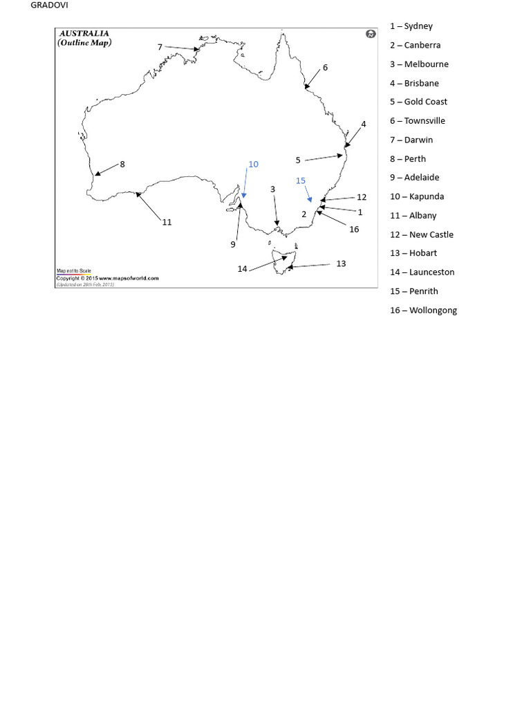 Gradovi Australije Slijepa Karta - Vježba | PDF