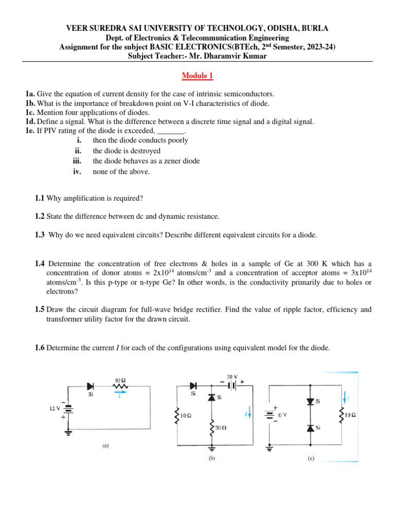 BE Assignment1 DKU2024 | PDF | Diode | Electrical Engineering