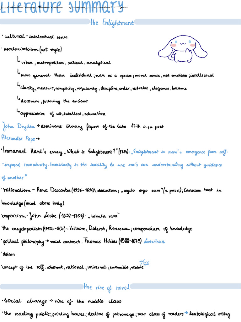 Summary English Literature Winter Semester (3rd Semester) | PDF