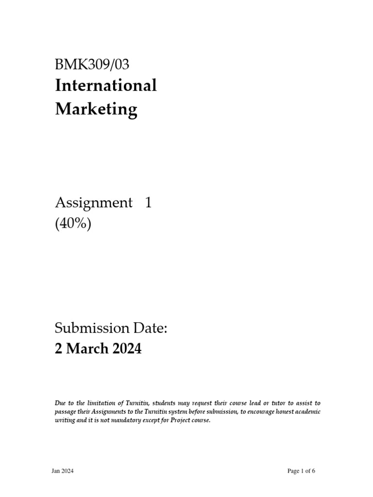 BMK309 IM Jan 2024 Assignment 1 | PDF | Entrepreneurship | Consumer Behaviour