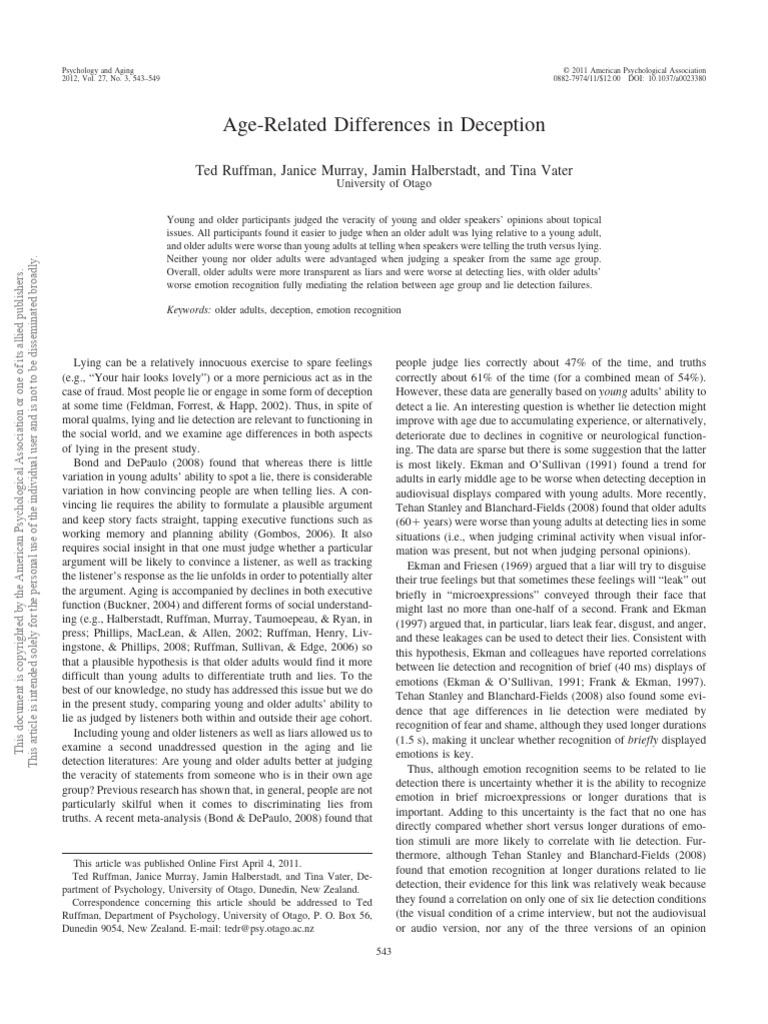 Age-Related Differences in Deception | PDF | Emotions | Psychology