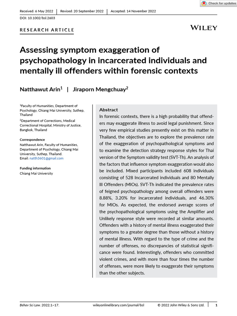 Assessing Symptom Exaggeration of | PDF | Mental Disorder | Prison