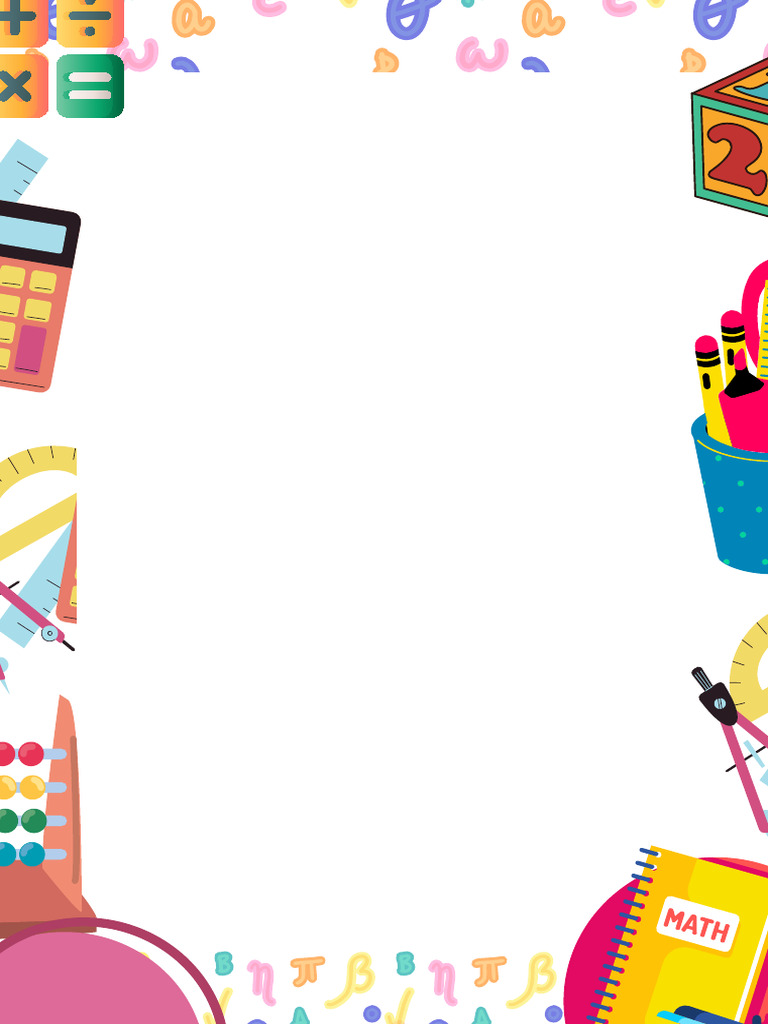 Colorful School Materials Blank A4 Page Border | PDF