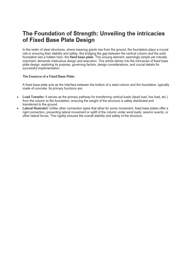 Fixed Base Plate Design Essentials | PDF