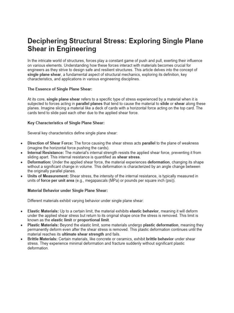 Understanding Single Plane Shear | PDF | Deformation (Engineering ...