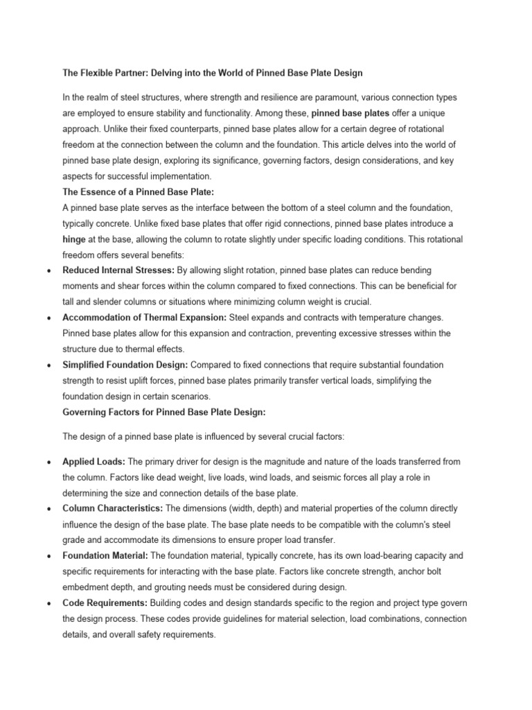 Pinned Base Plate Design Insights | PDF | Structural Steel | Strength ...
