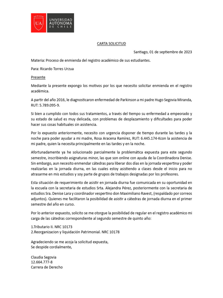 Carta Solicitud Proceo de Enmienda | PDF