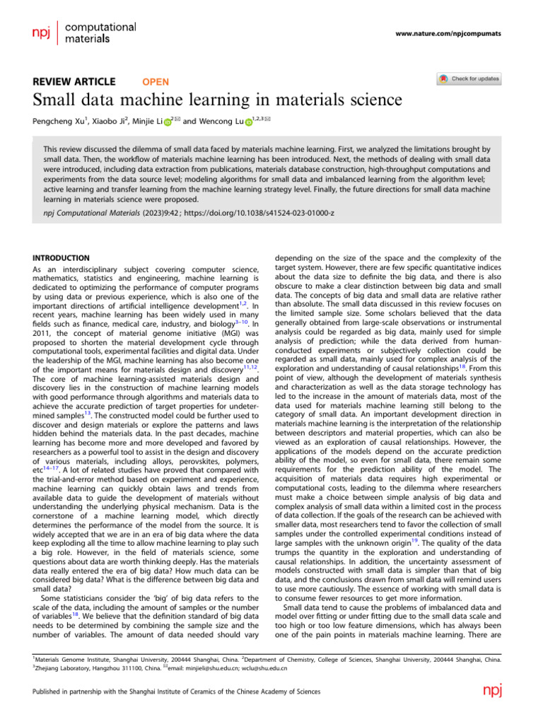 Small Data Machine Learning in Materials Science: Review Article | PDF | Machine Learning ...