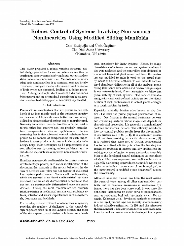 Robust Control of Systems Involving Non-Smooth Nonlinearities Using Modified Sliding Manifolds ...
