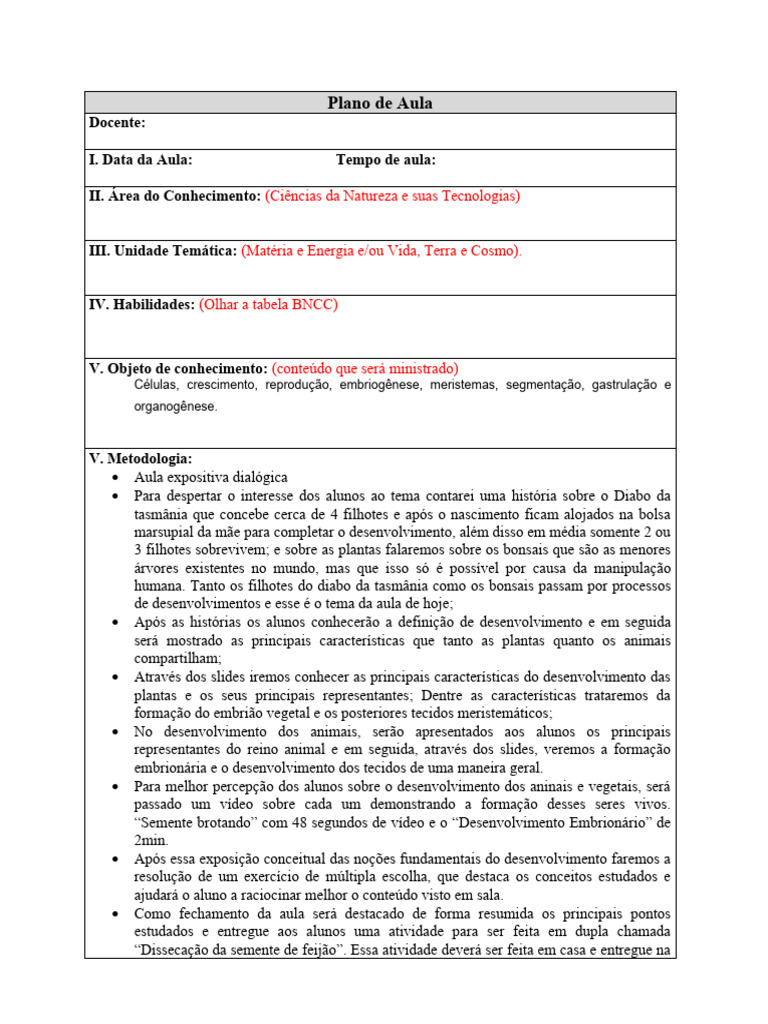 Modelo de Plano de Aula - BNCC | PDF