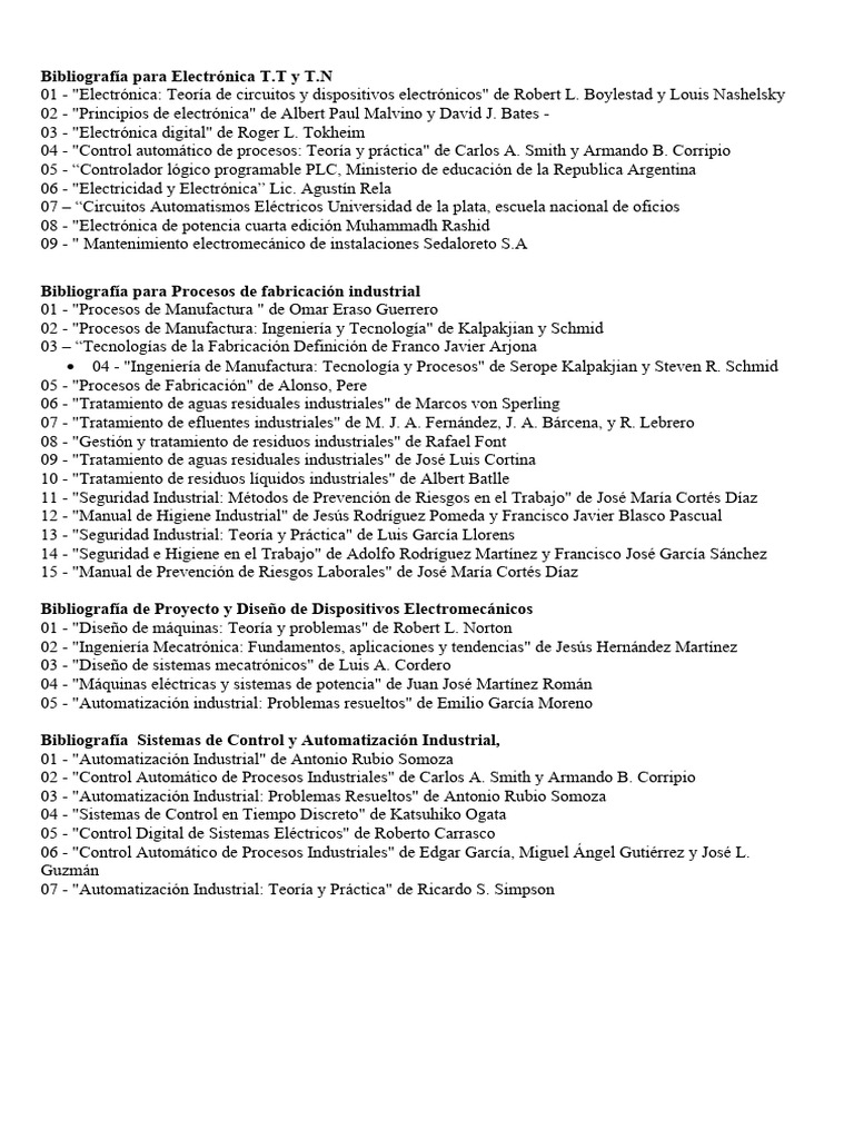 Bibliografia Materias | PDF | Electrónica | Automatización