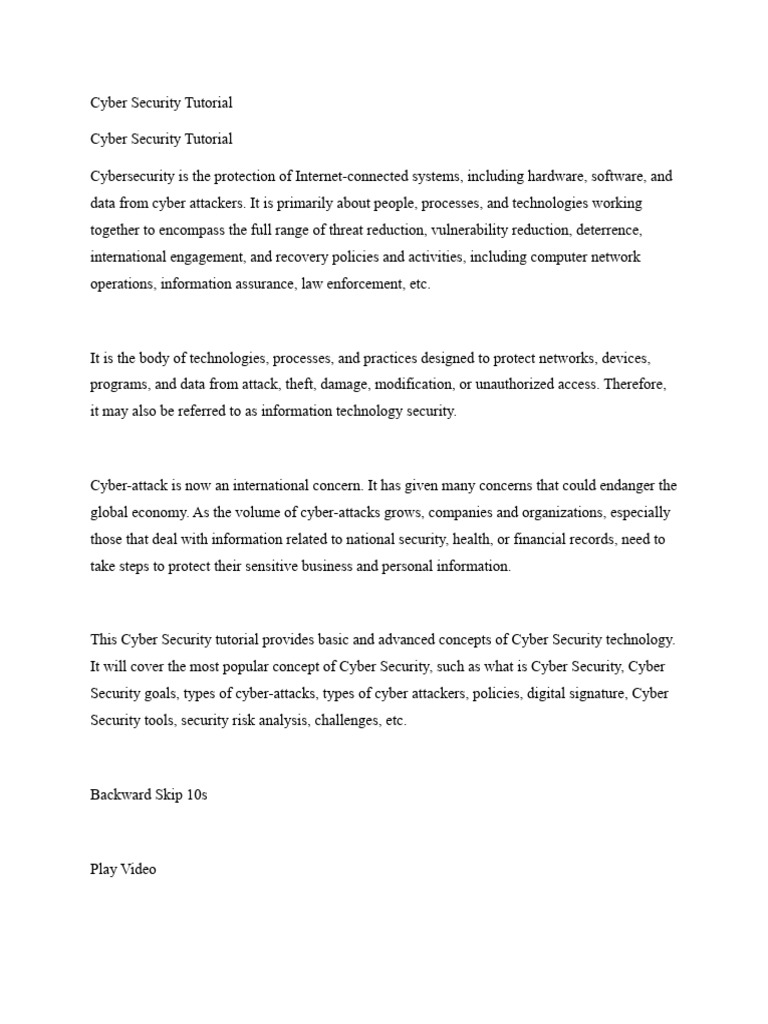 Cyber Security Tutorial | PDF | Security | Computer Security