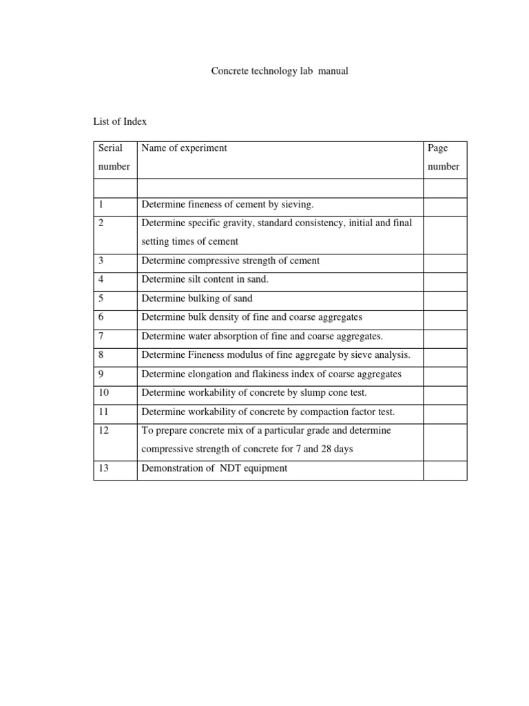 Concrete Technology Lab Manual | PDF | Concrete | Density