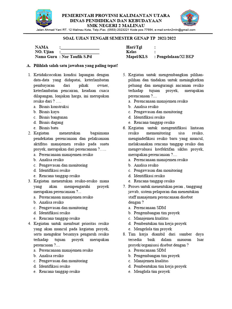 UAS Pengelolaan XI BKP | PDF