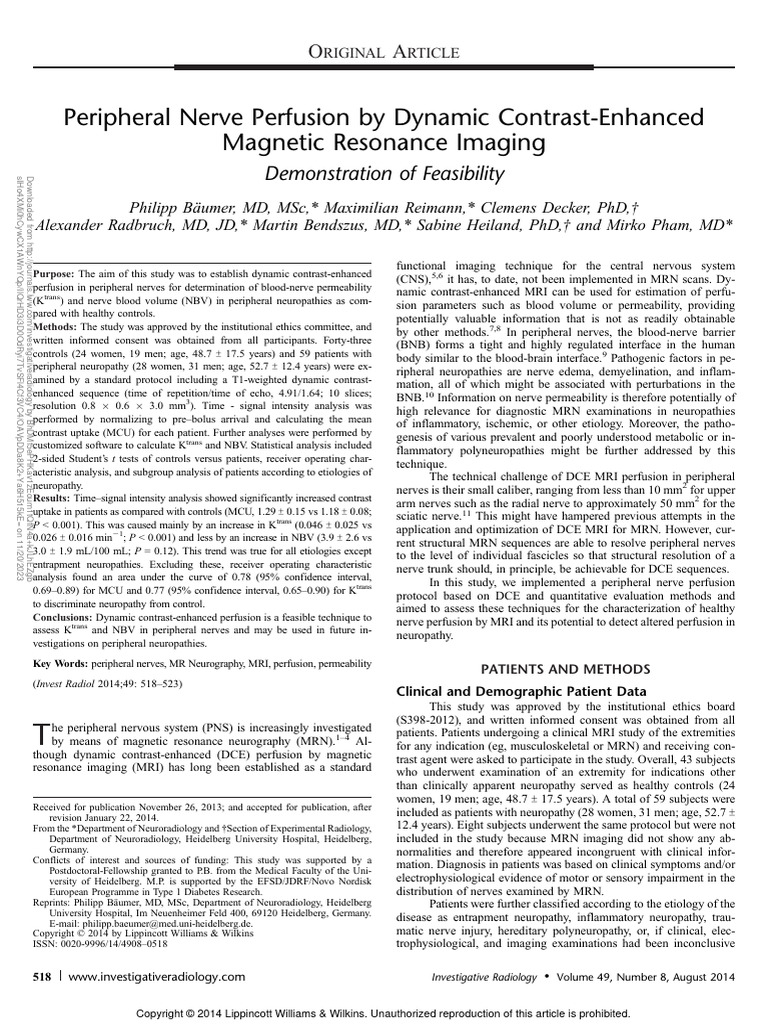 Peripheral Nerve Perfusion by Dynamic.3 | PDF