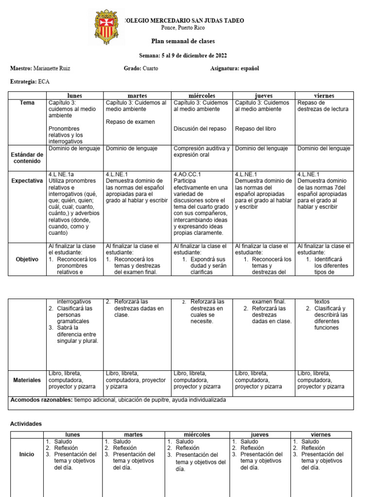 Planificacion 5-9 de Dieciembre Cuarto Gardo | PDF | Crecimiento ...