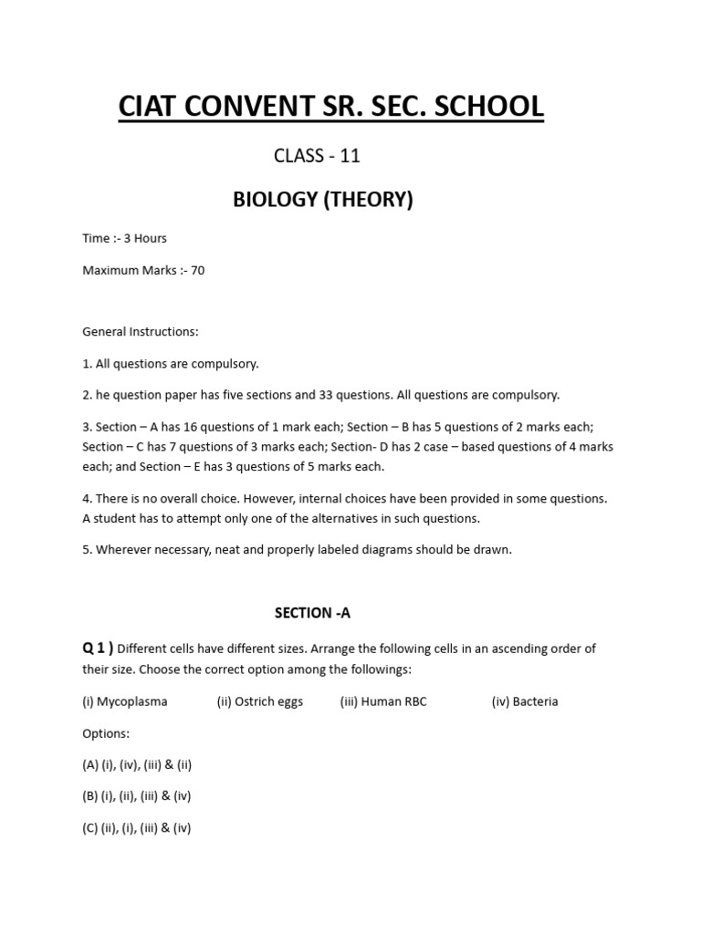 Class 11 Bio PPR 1 | PDF | Mitosis | Brain