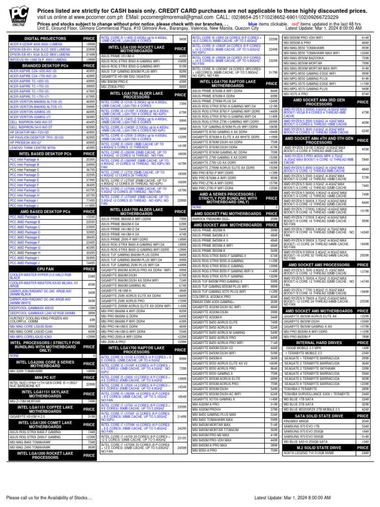 Pricelist Lettersize | PDF | Intel | Computer Hardware
