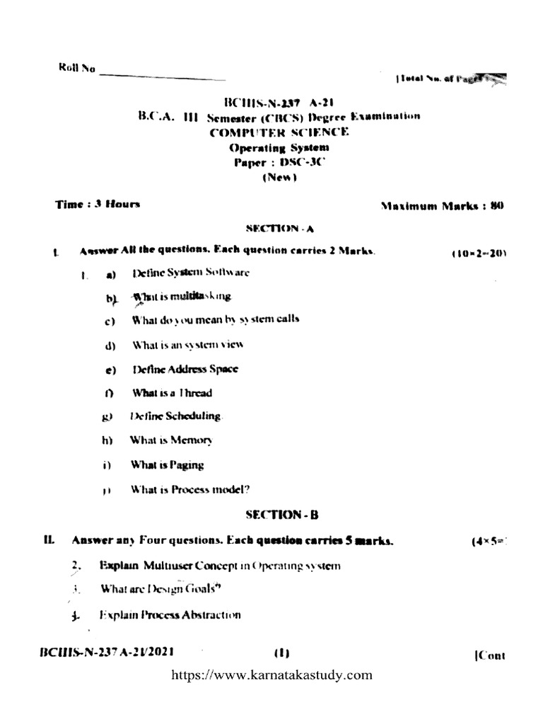 Bca 3 Sem Cs Operating System N 237 2021 | PDF