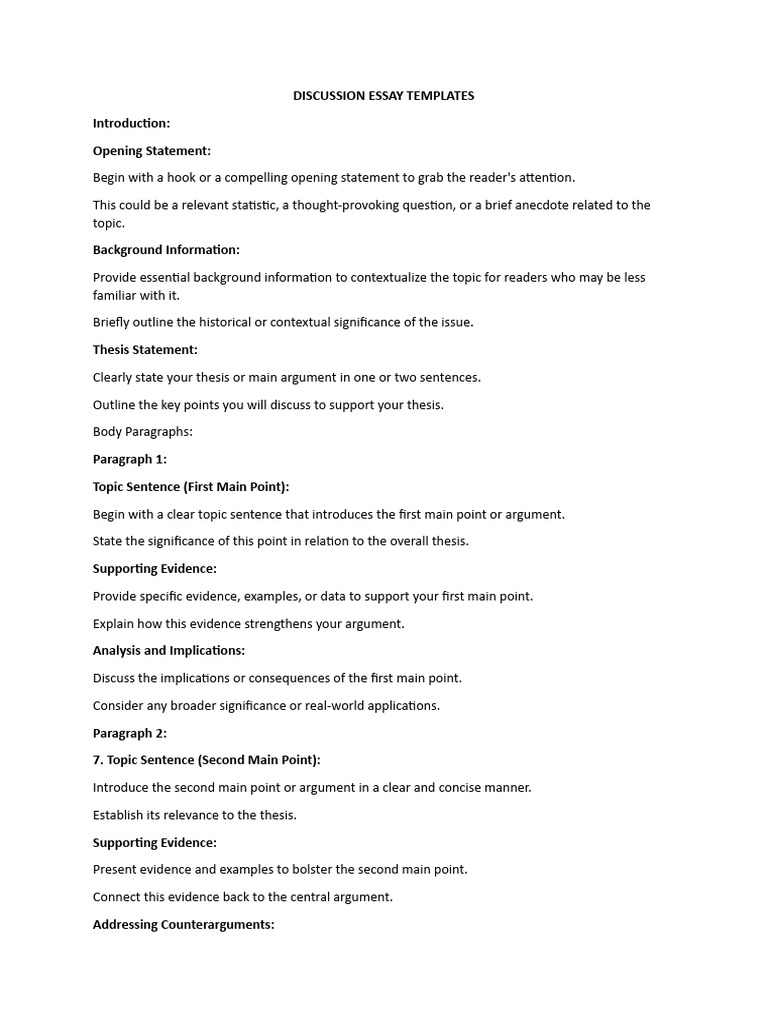 Discussion Essay Writing Template | PDF | Essays | Argument