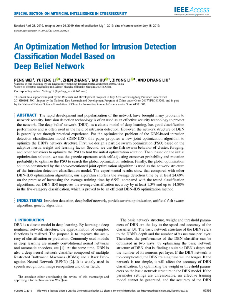 An Optimization Method For Intrusion Detection Classification Model Based On Deep Belief Network