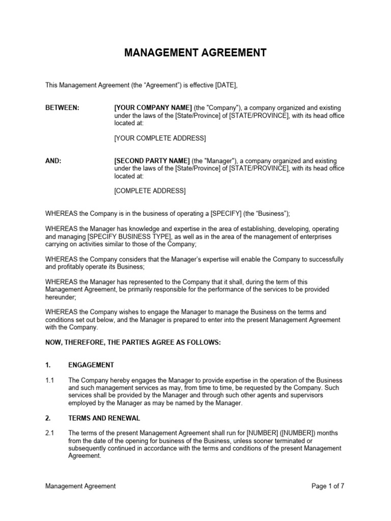 Management Agreement | PDF