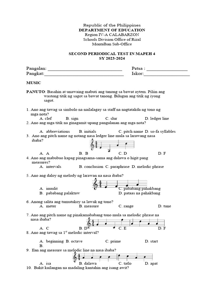Second Periodical Test in MAPEH 4 | PDF