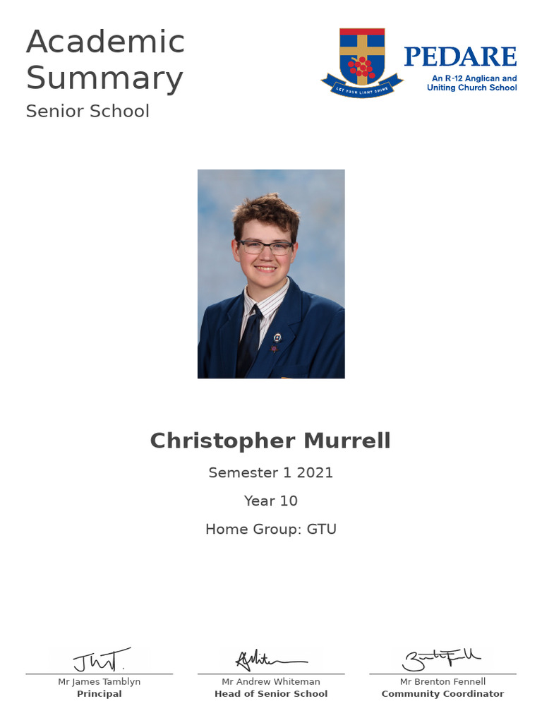 Year 10 Semester 1 Academic Report | PDF