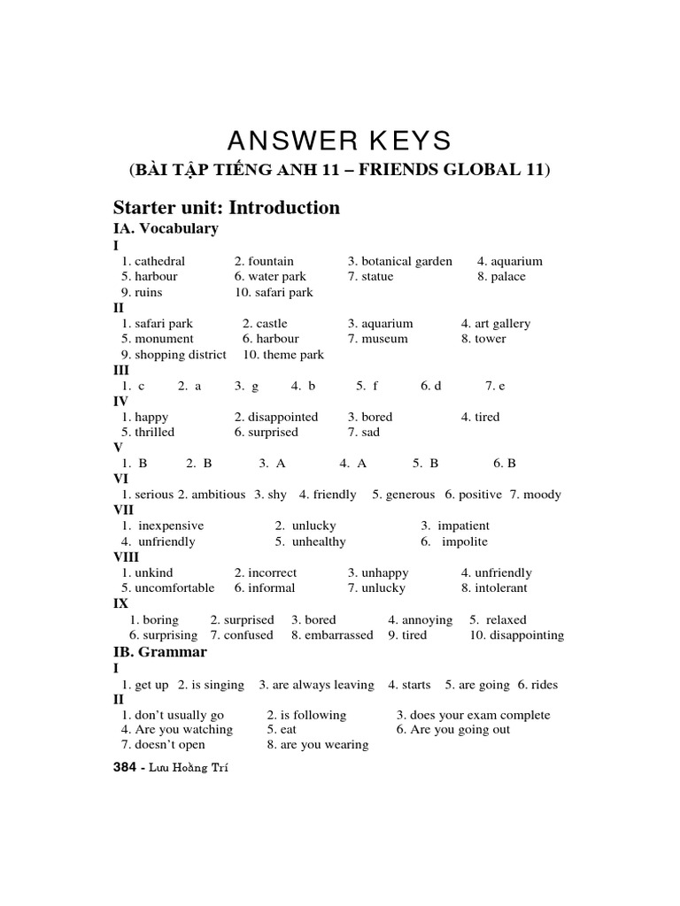 Friends Global 11 Answer Keys | PDF | Sports | Adolescence
