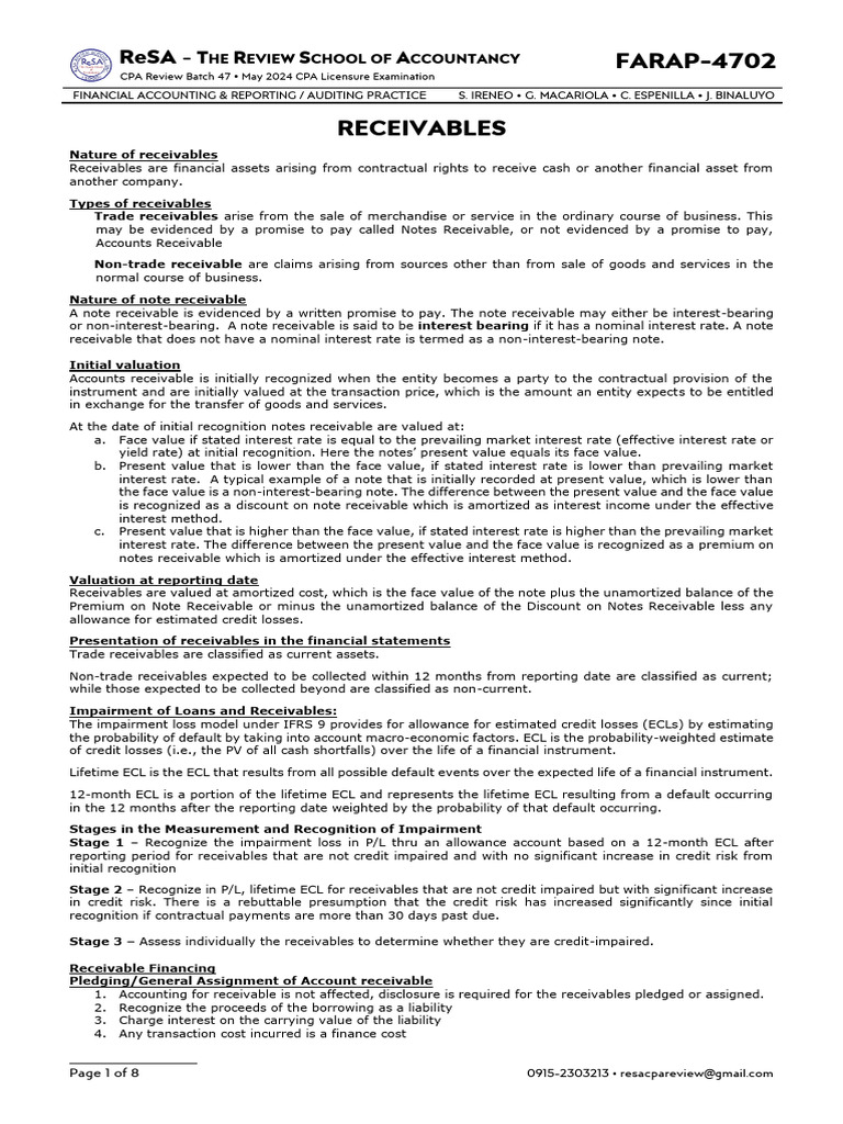 FARAP 4702 Receivables | PDF | Interest | Discounting
