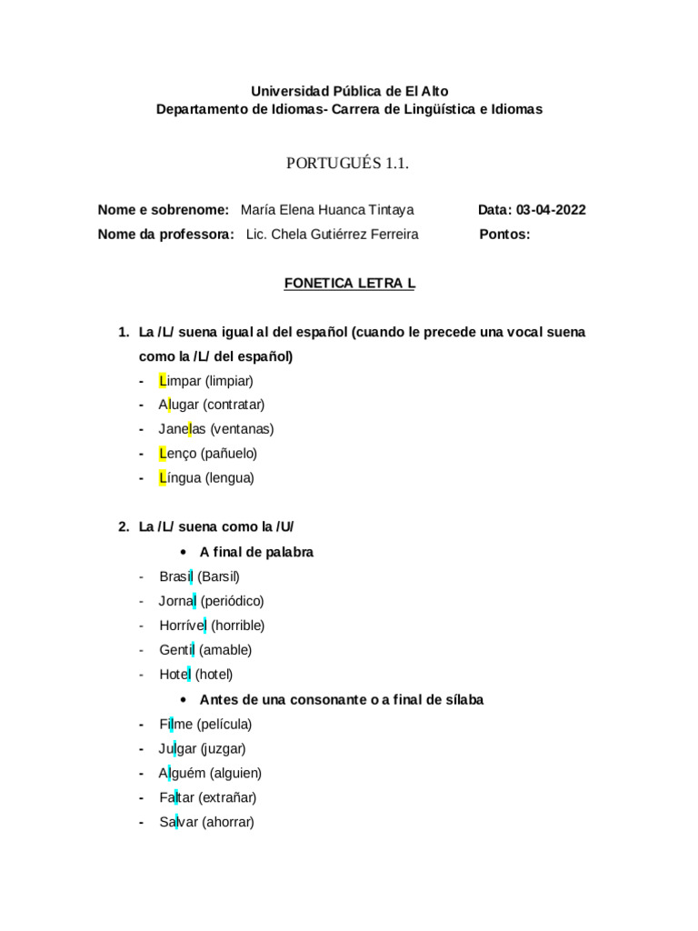 Fonética de La Letra L | PDF