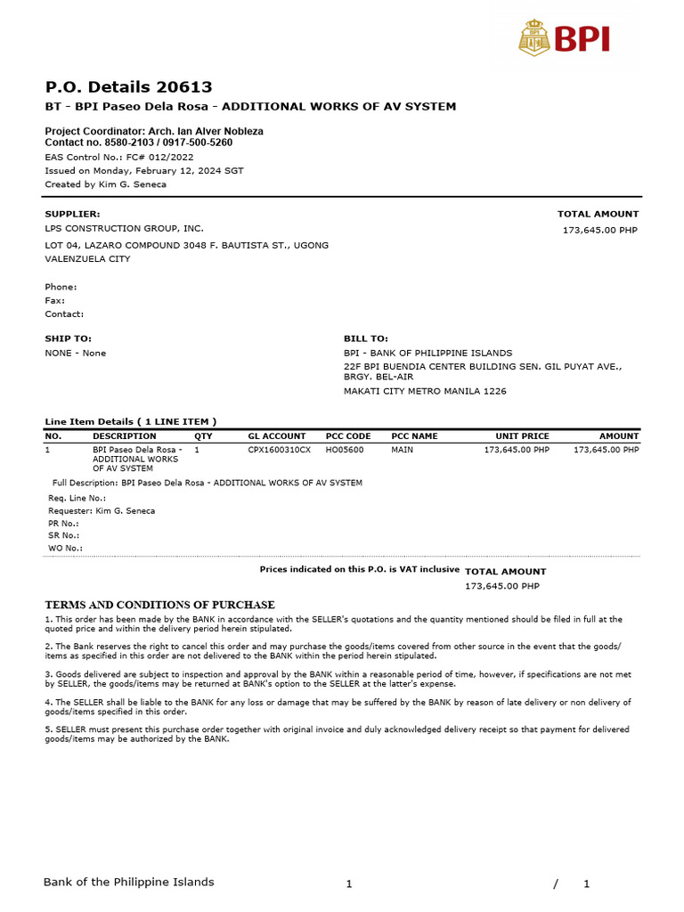 BPI Purchase Order Report 12feb2024 0458PM | PDF