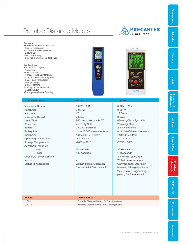 Precaster Portable Distance Meter HP30 CA770 | PDF | Metrology | Equipment