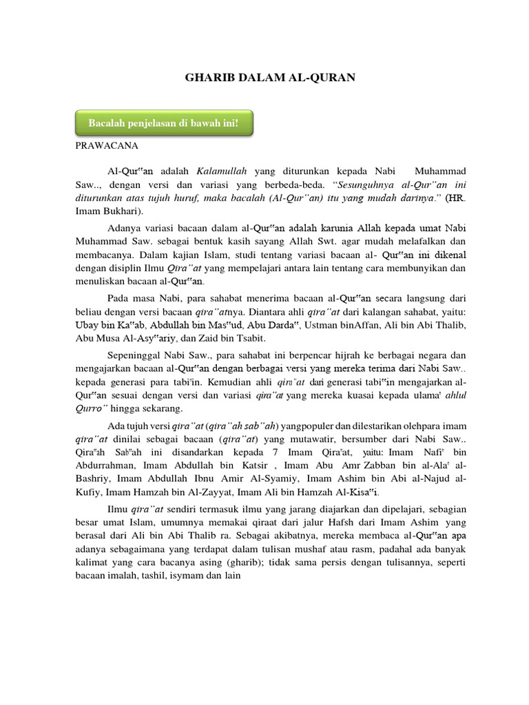 Materi Gharib Dalam Al-Quran | PDF | Agama & Spiritualitas