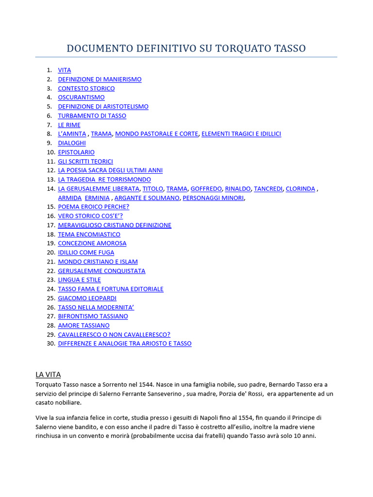 Documento Definitivo Su Torquato Tasso | PDF