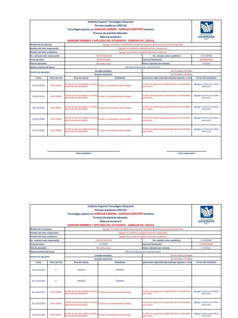 Anexo 3 Bitacora Semanal | PDF