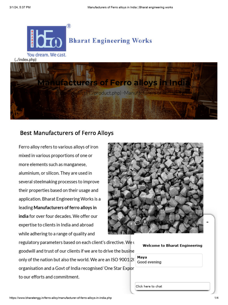 Manufacturers of Ferro Alloys in India - Bharat Engineering Works | PDF | Alloy | Iron