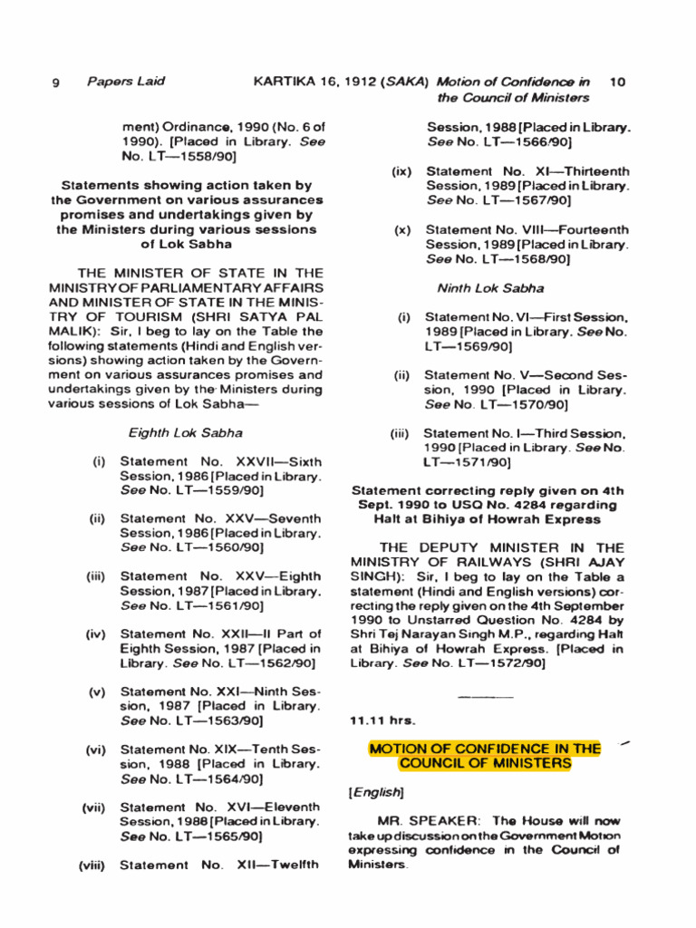 Advani On V P Singh Cofidence Motion | PDF | Government