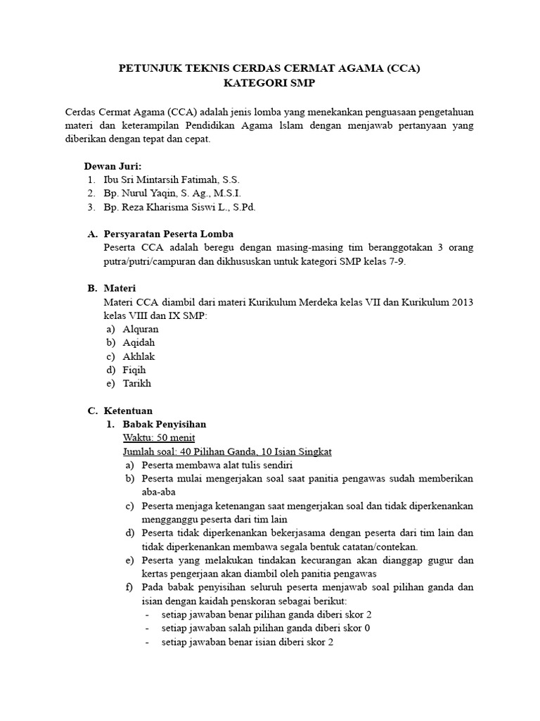 Juknis Cca SMP | PDF