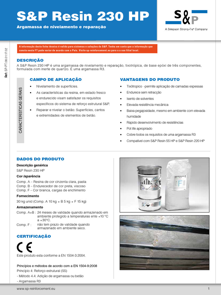 S&P Resin 230 HP: Argamassa Epóxi R3 | PDF