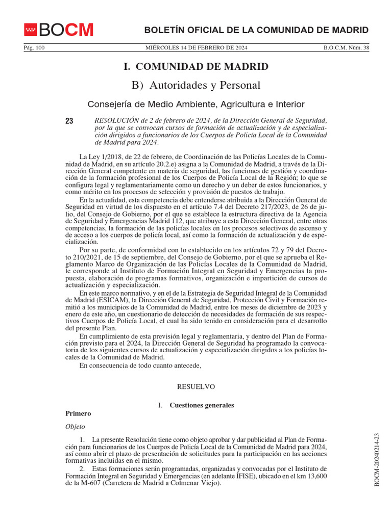 Bocm 20240214 23 | PDF | Policía | Madrid