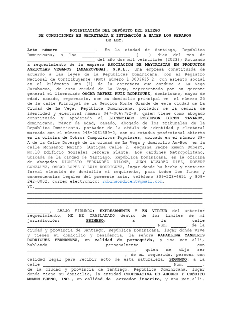 Notificación Del Depósito Del Pliego | PDF | Derecho