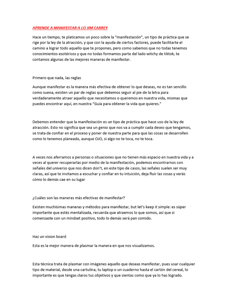 Aprende A Manifestar A Lo Jim Carrey | PDF
