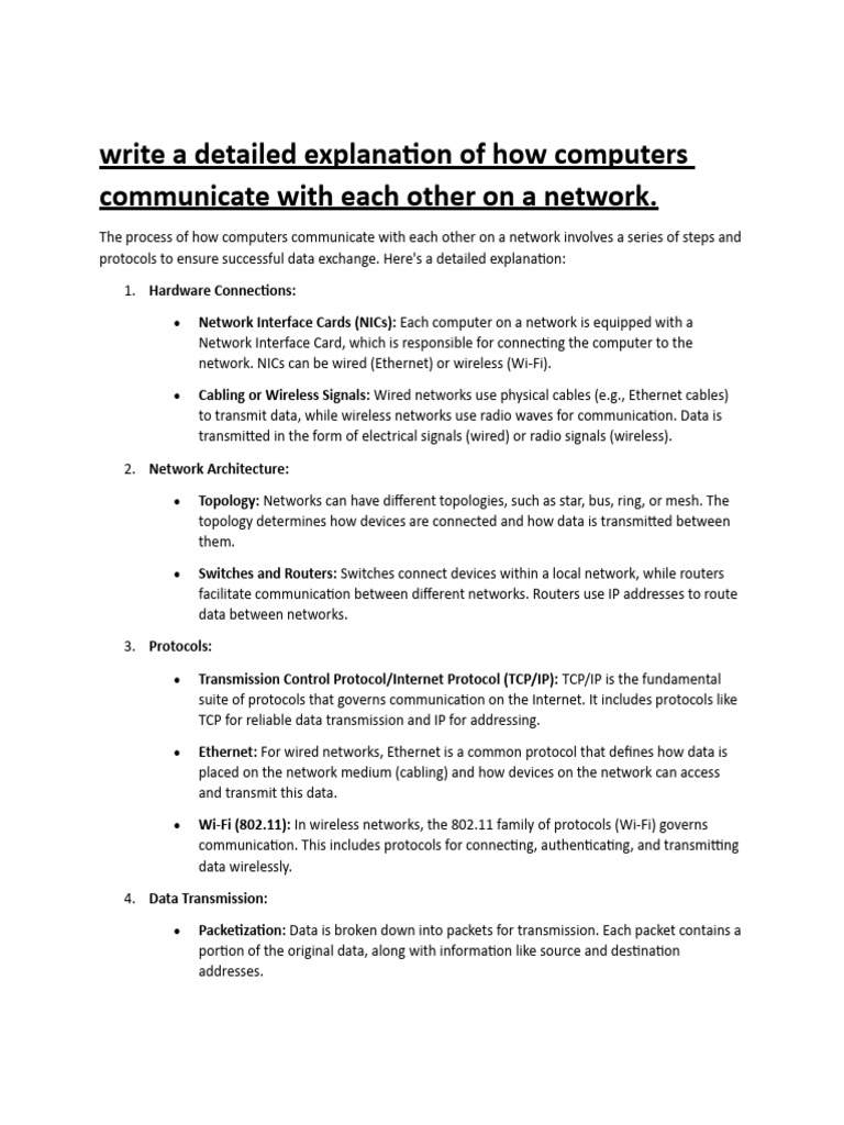 Write A Detailed Explanation of How Computers Communicate With Each ...