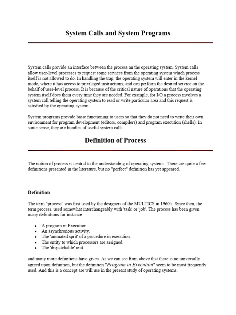 System Calls and System Programs | Download Free PDF | Process (Computing) | Operating System