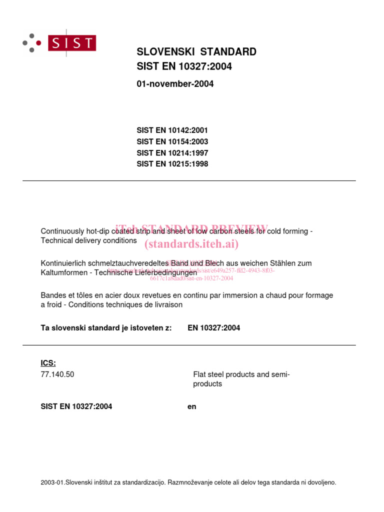 Sist en 10327 2004 | PDF | Sheet Metal | Steel