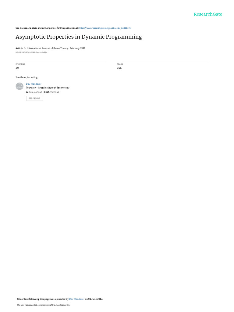 Asymptotic Properties in Dynamic Programming | PDF | Limit (Mathematics) | Mathematics