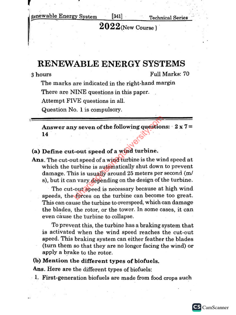BEU Pyq Solution Renewable Energy System 2022 | PDF