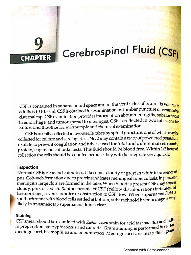 CSF Examination - Physical Chemical and Microscopic | PDF